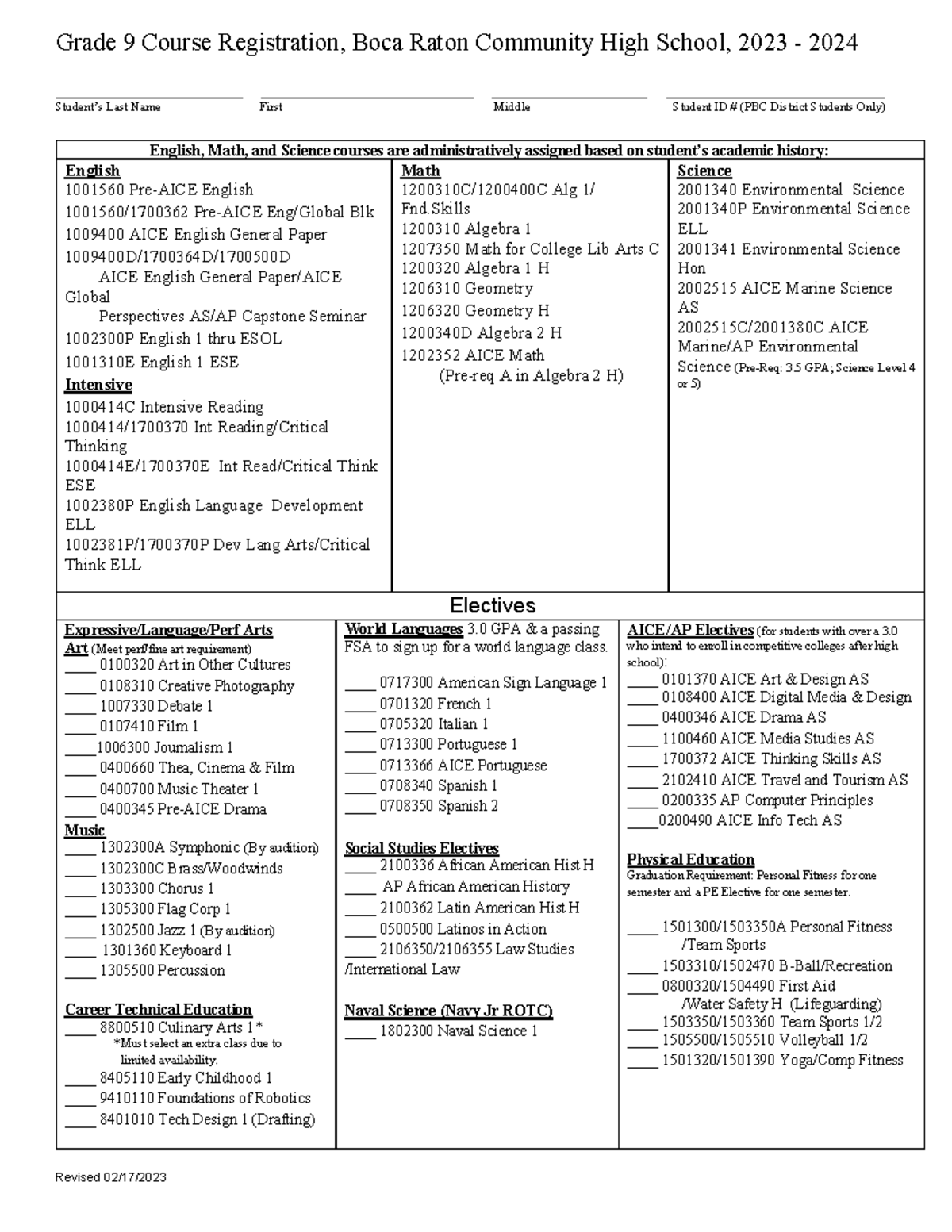 Grade 9 Course Registration Guide 2023-2024, Boca Raton HS - Studocu