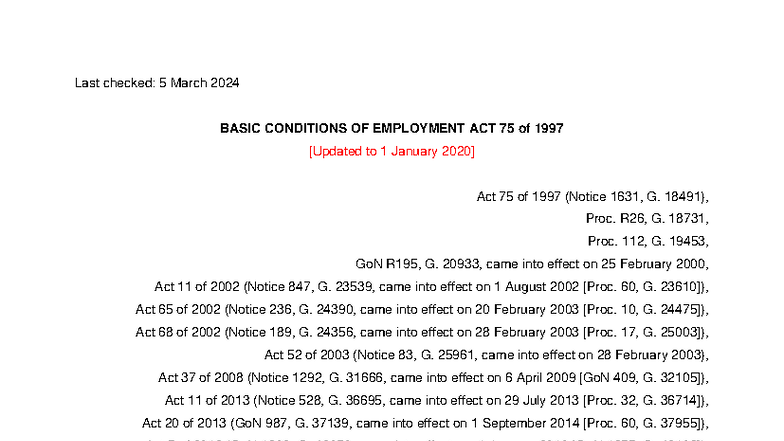 Basic Conditions of Employment Act 75 of 1997: Comprehensive Overview ...