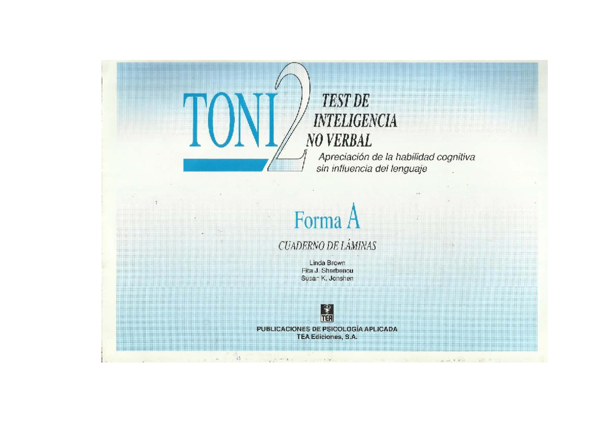 TEST DE TONI INTELIGENCIA NO VERBAL - Cuaderno de Lám. Forma A - Studocu