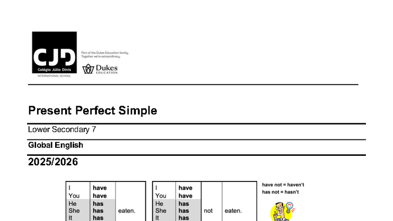 Present Perfect Simple Worksheet for Lower Secondary 7 Global English ...
