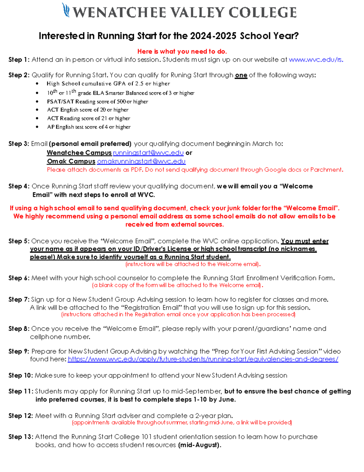 Running Start Steps Handout 24-25: Enrollment Guide for Students - Studocu