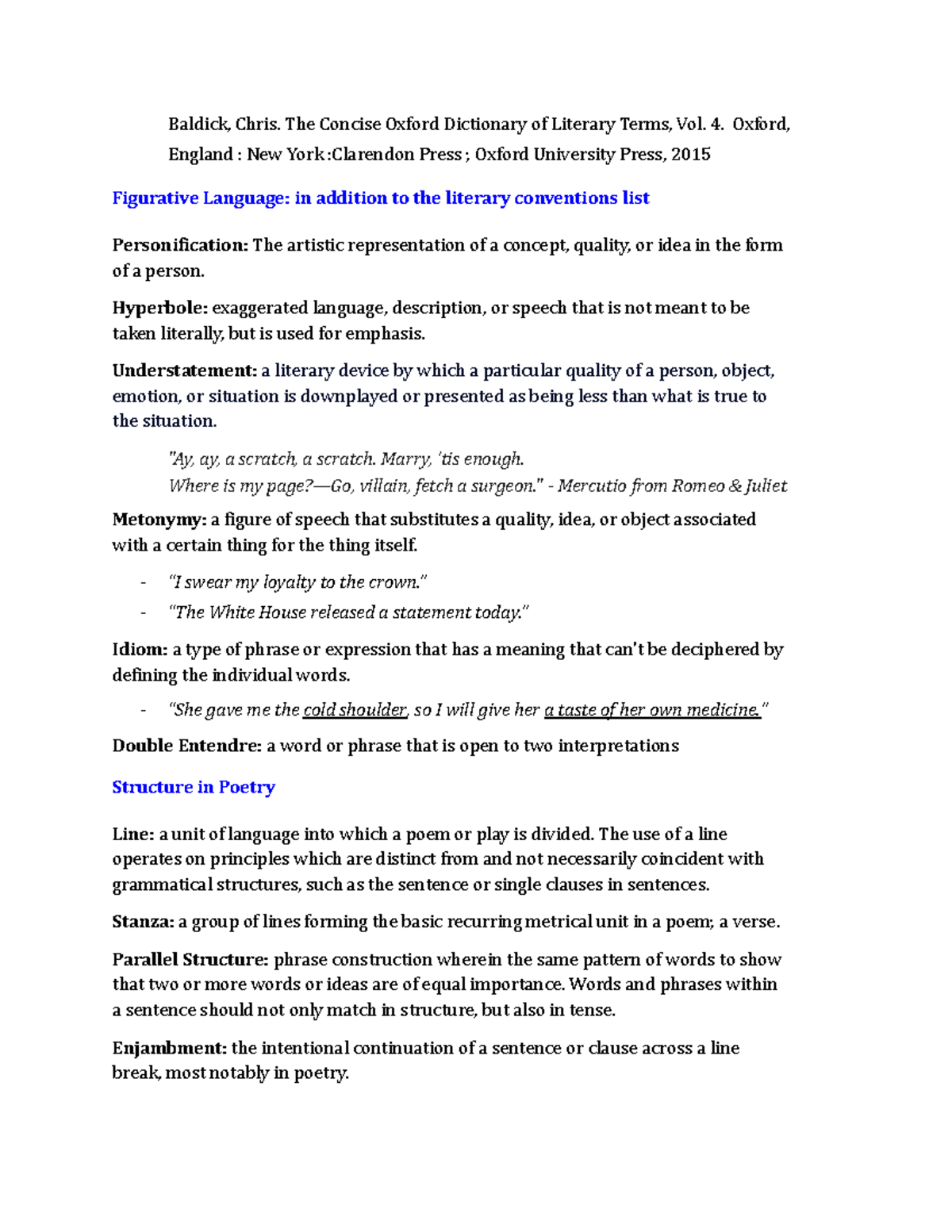 Poetry Conventions and Literary Devices Overview (ENG 101) - Studocu