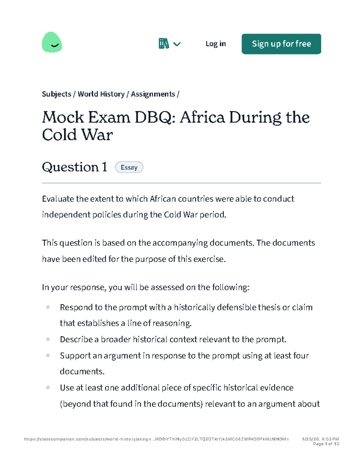 DBQ: African Countries' Independence Policies During the Cold War - Studocu