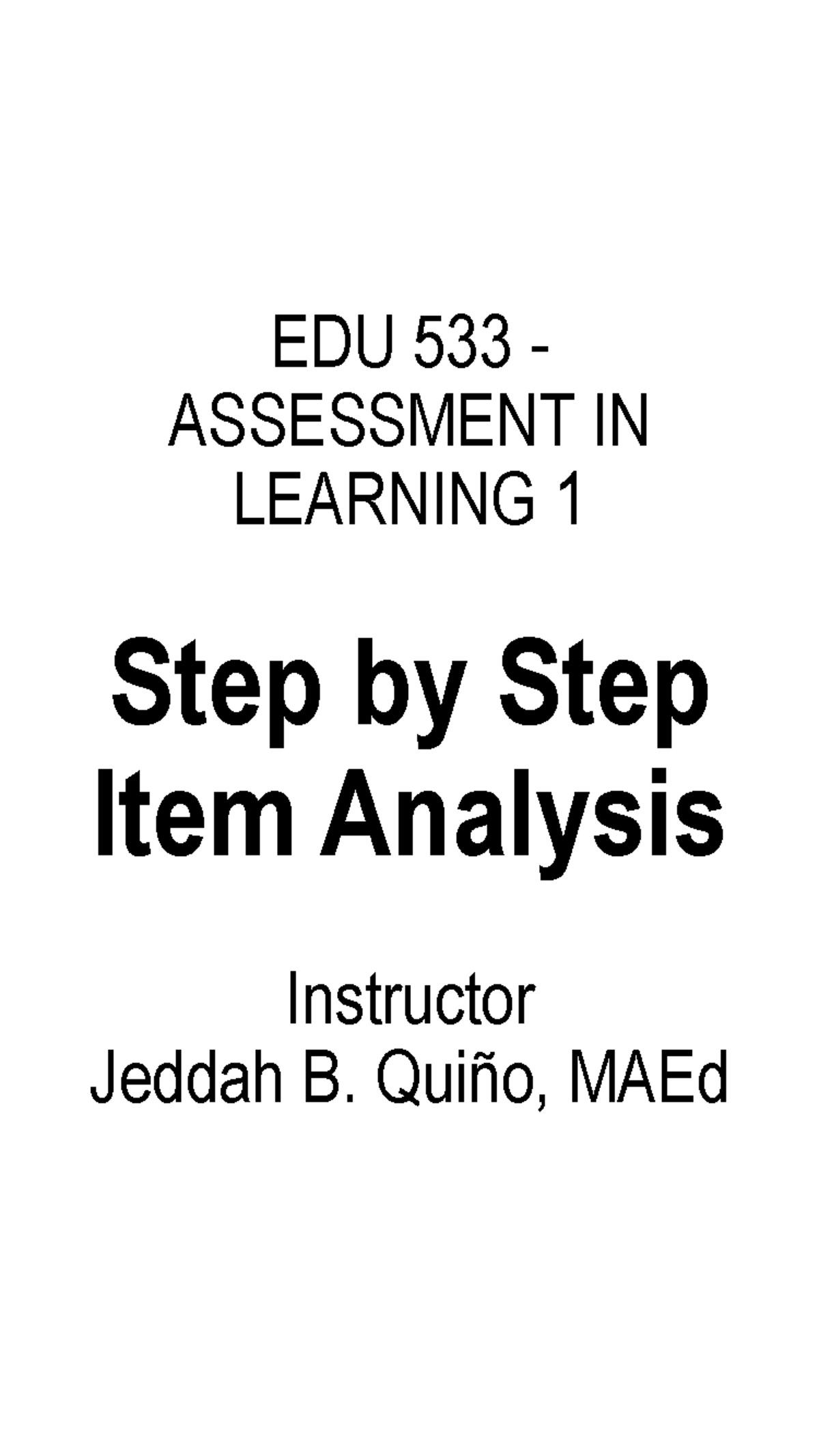 Step-by-Step Item Analysis Guide for EDU 533 Assessment - Studocu
