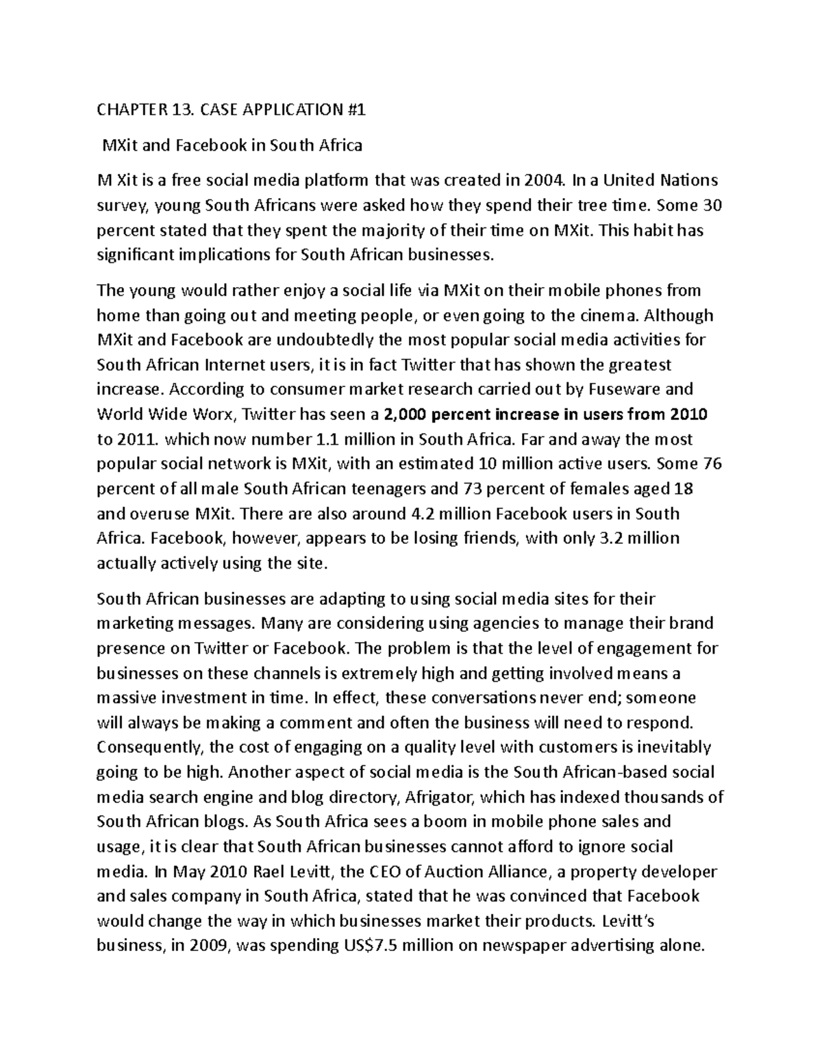 Chapter 13.CASE Study Analysys docx - CHAPTER 13. CASE APPLICATION MXit ...