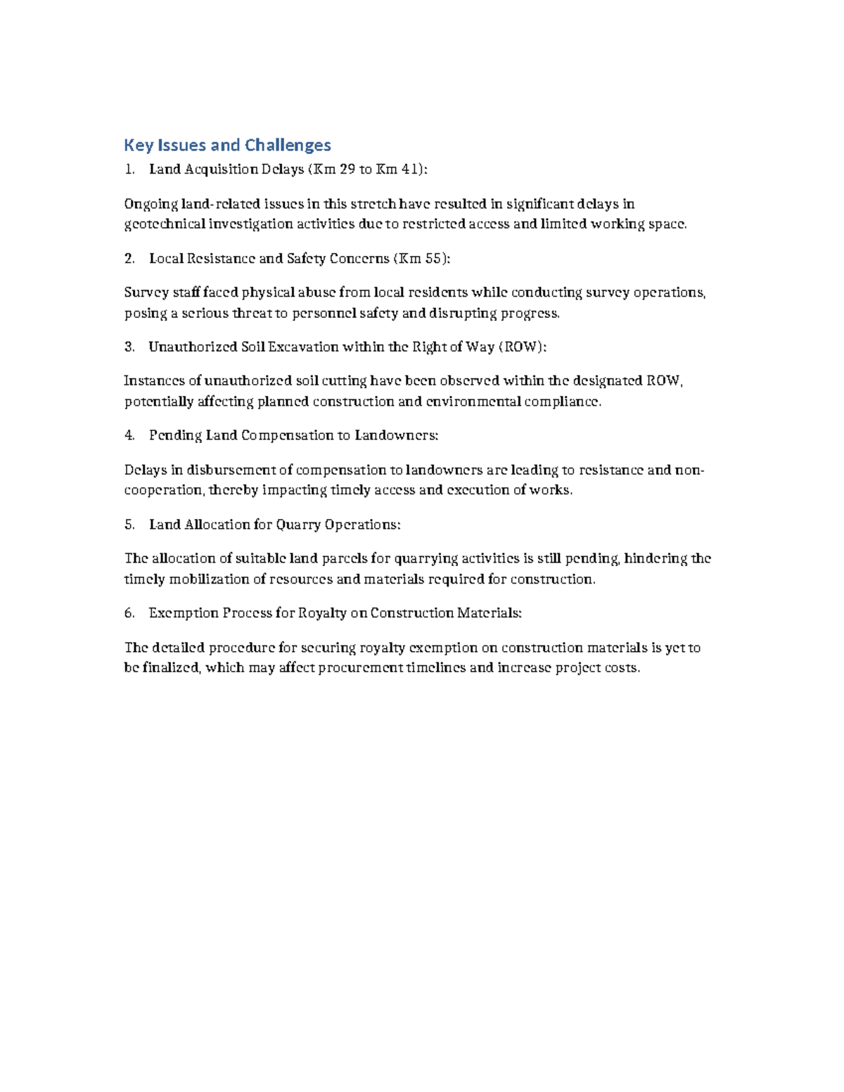 Key Issues & Challenges in Land Acquisition: Km 29 to Km 55 - Studocu