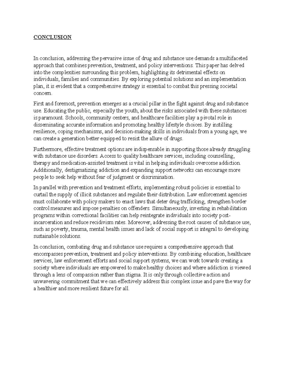 Conclusion on Drug and Substance Use - CMD Group J Analysis - Studocu