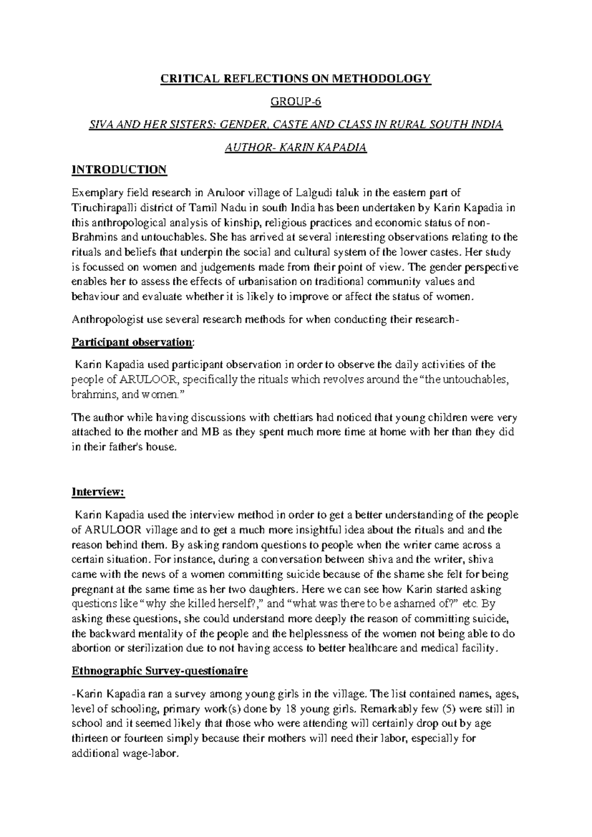 Critical Reflections ON Methodology - CRITICAL REFLECTIONS ON ...