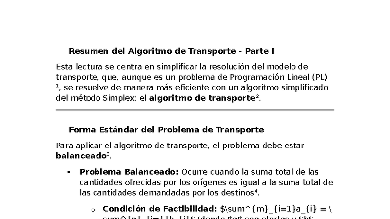 Resumen del Algoritmo de Transporte - Mod 3 (Num 2) - Studocu