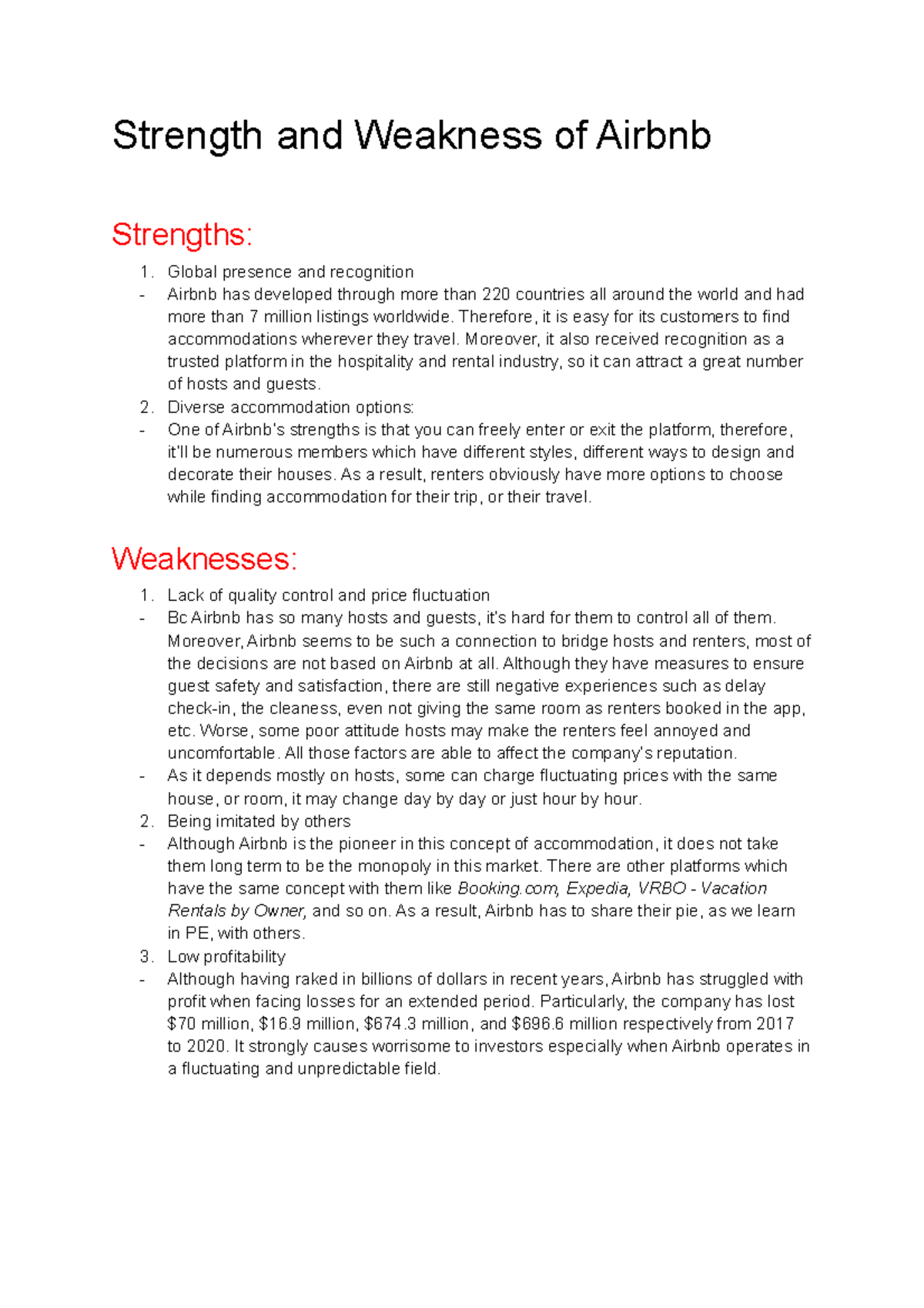 SWOT Analysis of Airbnb - Principles of Marketing Summary - Studocu
