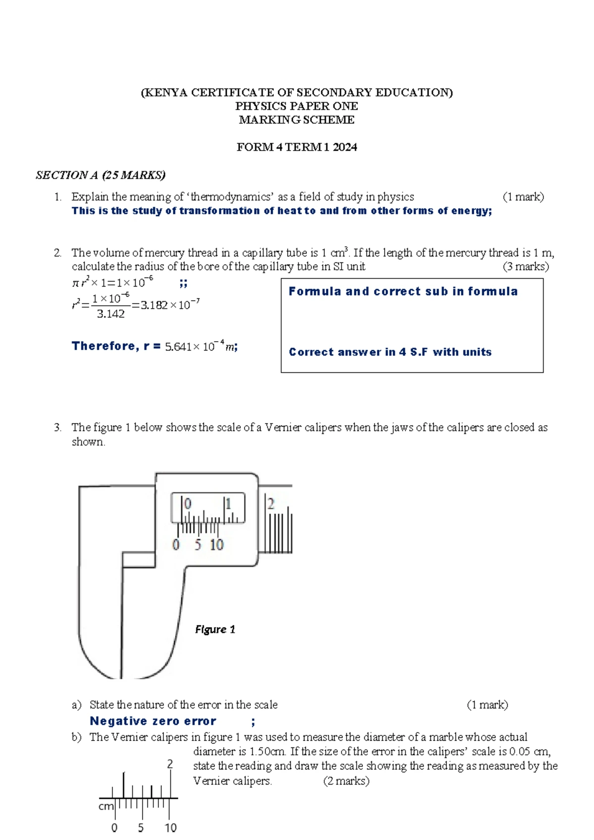 KCSE 2024 - Physics Paper 1 & 2 Examination Questions and Answers - Studocu