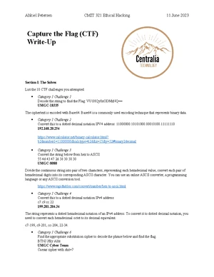 Capturethe Flag CTFWrite-Up - Capture the Flag (CTF) Write-Up Section I: The Solves List the 10 ...