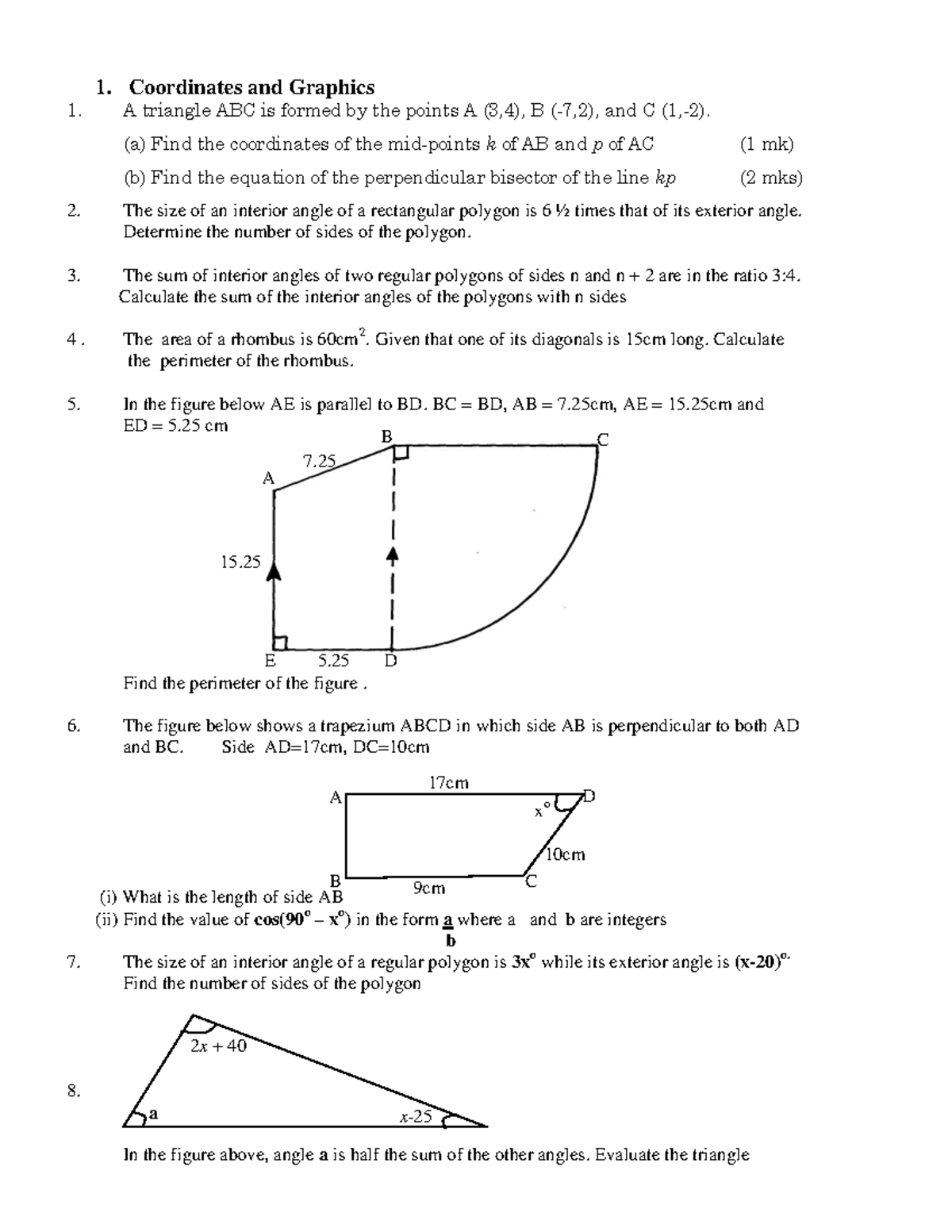 Coordinates and Graphics Q: Geometry Problems and Solutions - Studocu