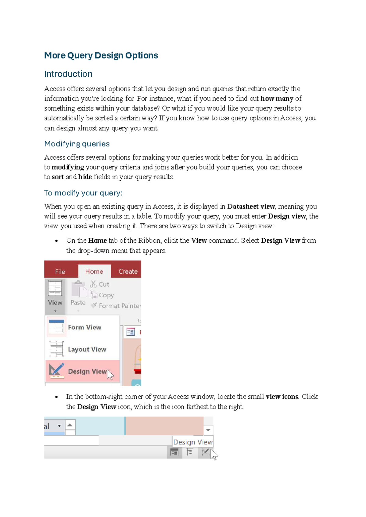 2.3 Advanced Query Design Options in Access - Studocu