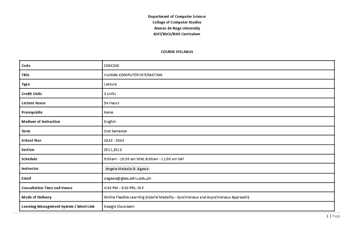 CSDC200 syllabus - hci - Department of Computer Science College of ...