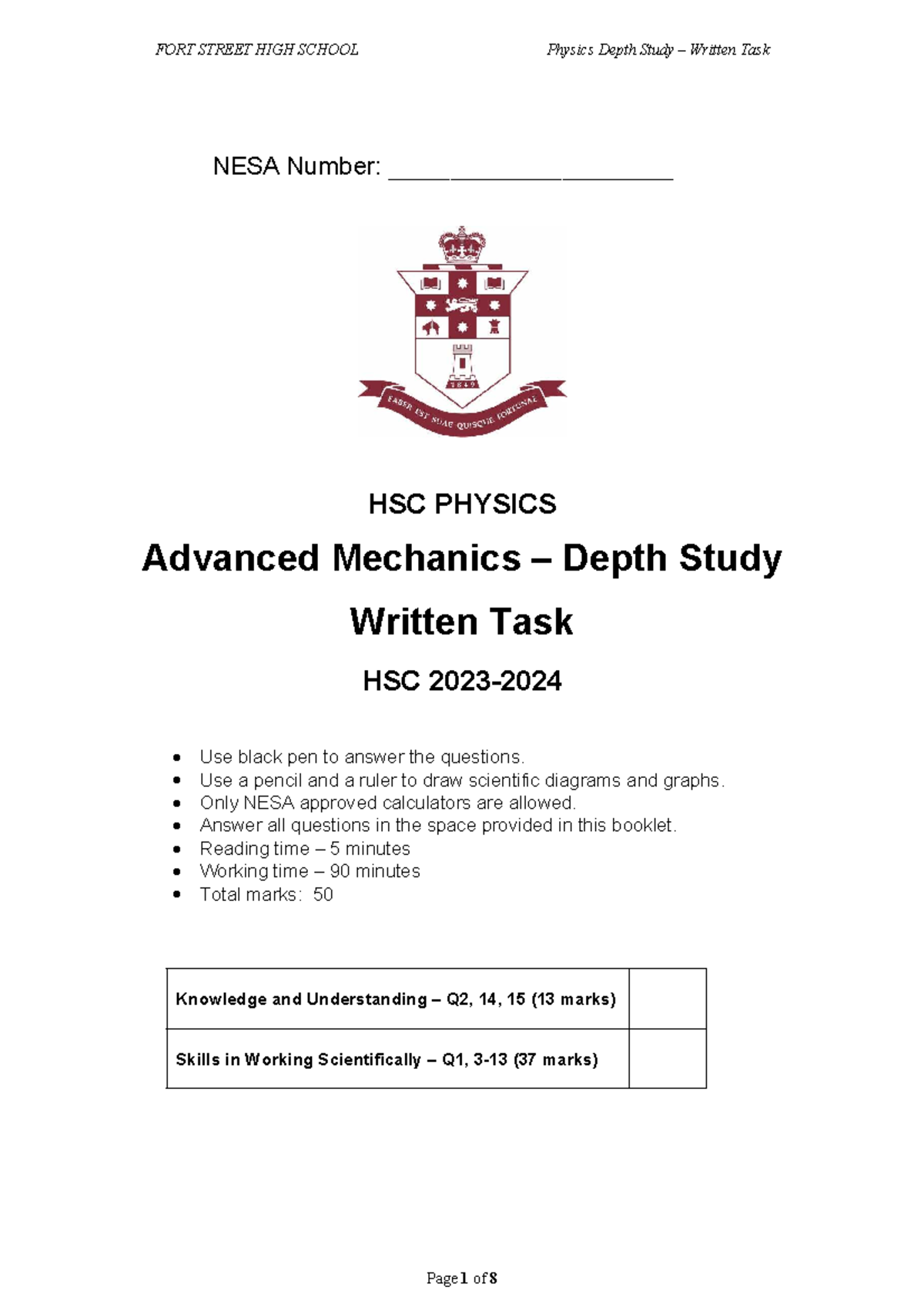 HSC PHYSICS Advanced mechanics depth study written task 2023 - Studocu