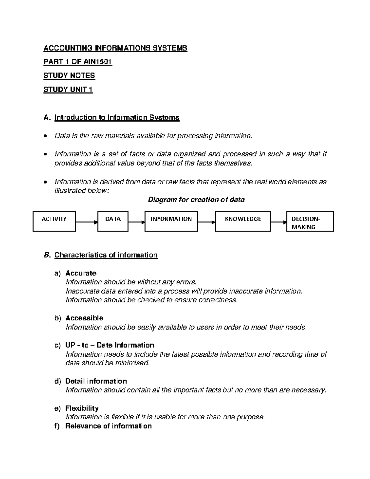 AIN Accounting Systems Notes - ACCOUNTING INFORMATIONS SYSTEMS PART 1 ...