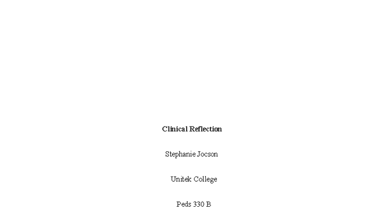 Clinical Reflection: Peds 330B Experience at Marin Elementary - Studocu
