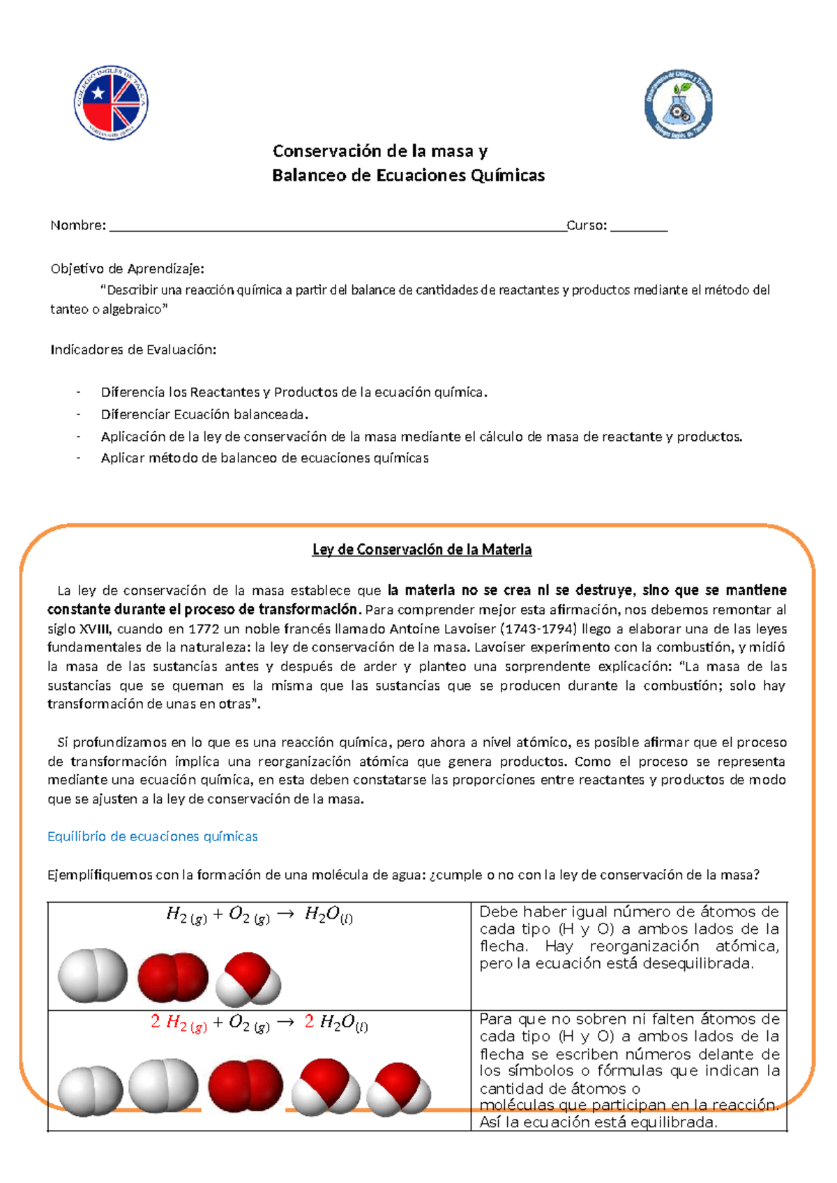 Conservación de la Masa y Balanceo de Ecuaciones Químicas - Curso de ...