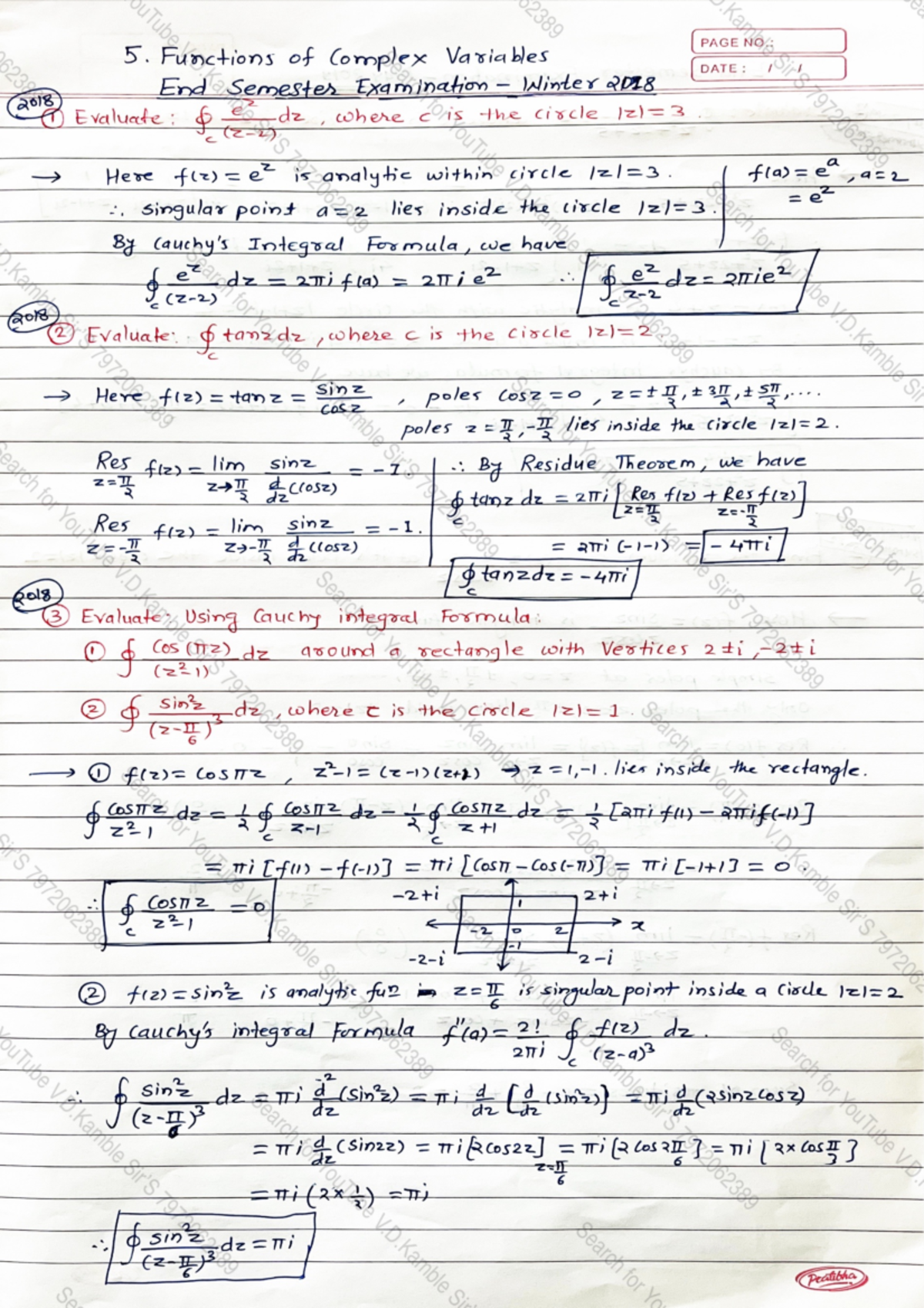 End Semester Exam Solutions for Functions of Complex Variables (Winter ...