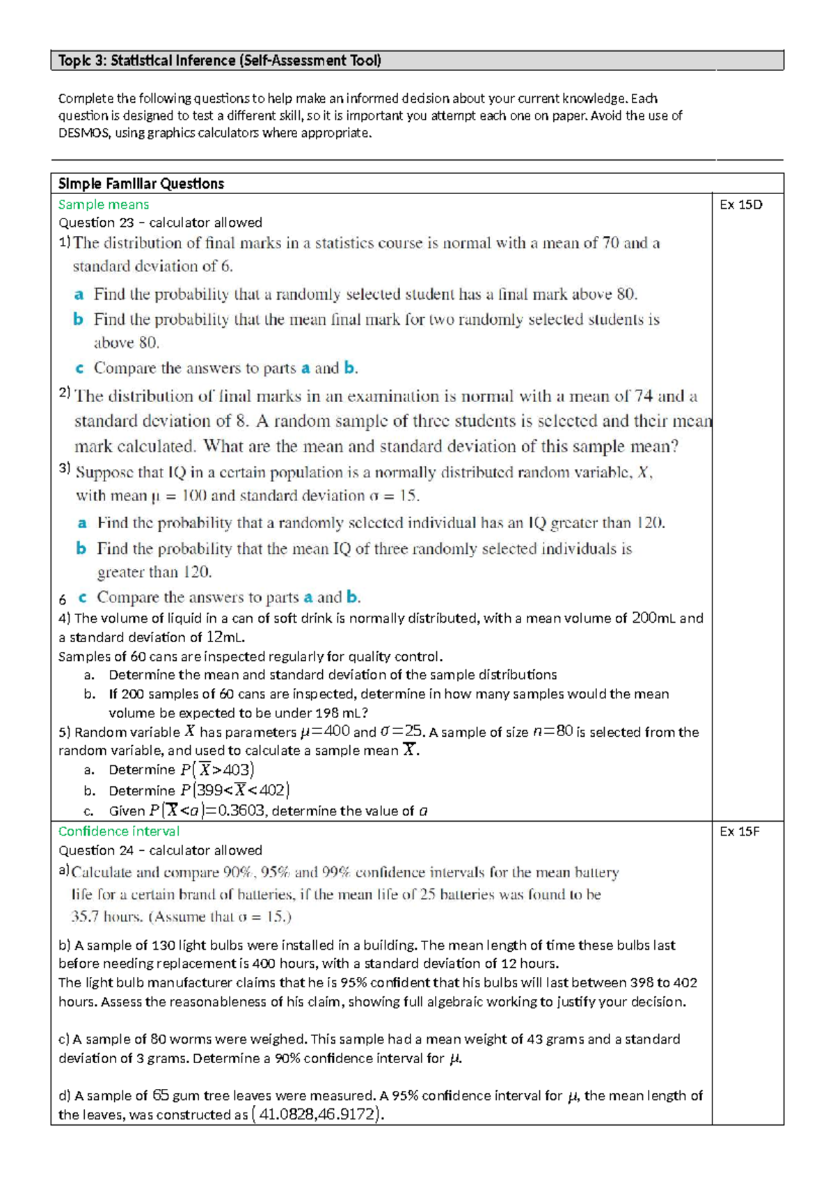 S.A.T. Topic 3: Statistical Inference Practice Questions - 2024-25 - Studocu