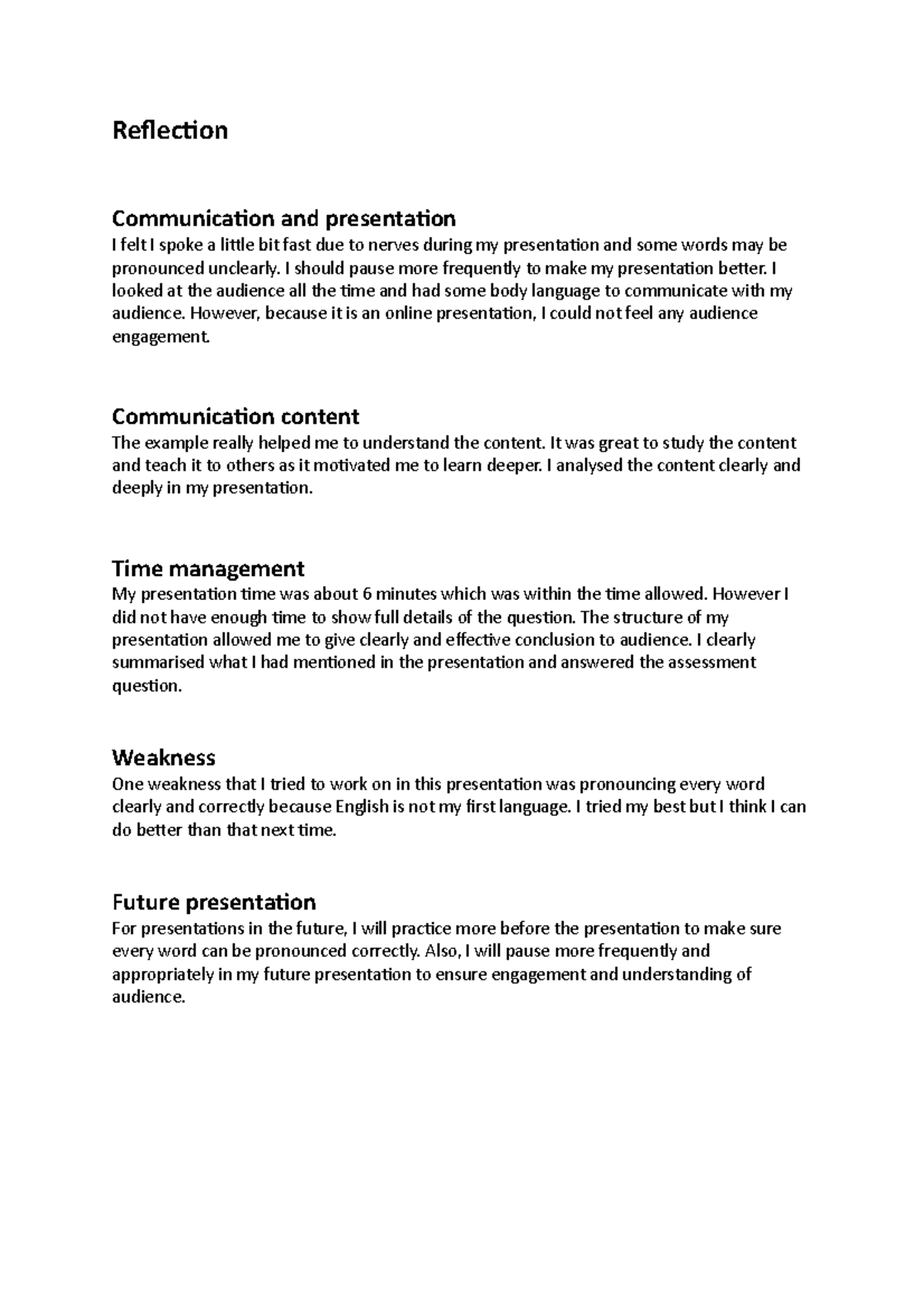 AYB340 Reflection - Reflection Communication and presentation I felt I ...