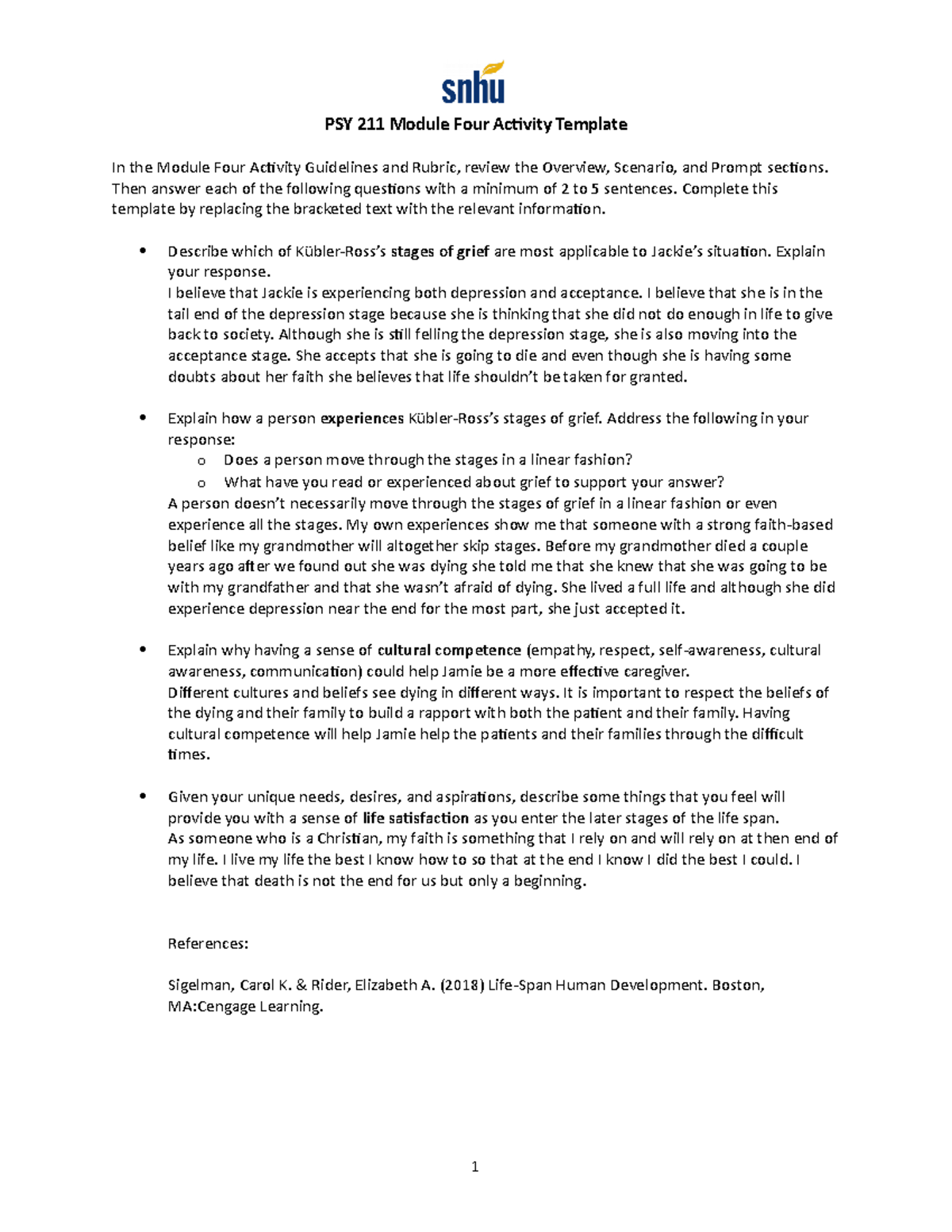 PSY 211 Module Four Activity completed - PSY 211 Module Four Activity ...