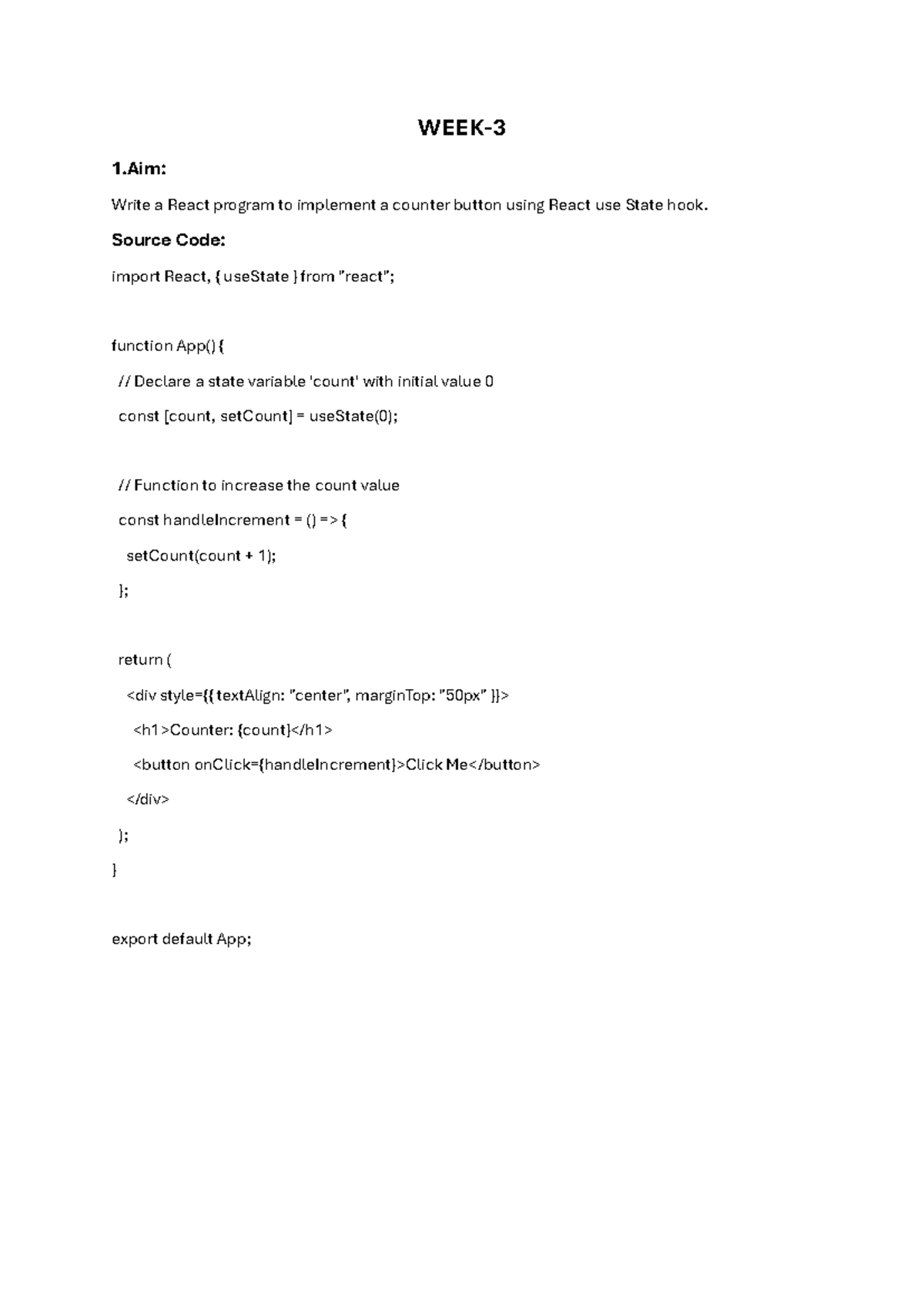 WEEK-3 - REACT PROGRAMMING: COUNTER, API, PROPS & RENDERING - Studocu