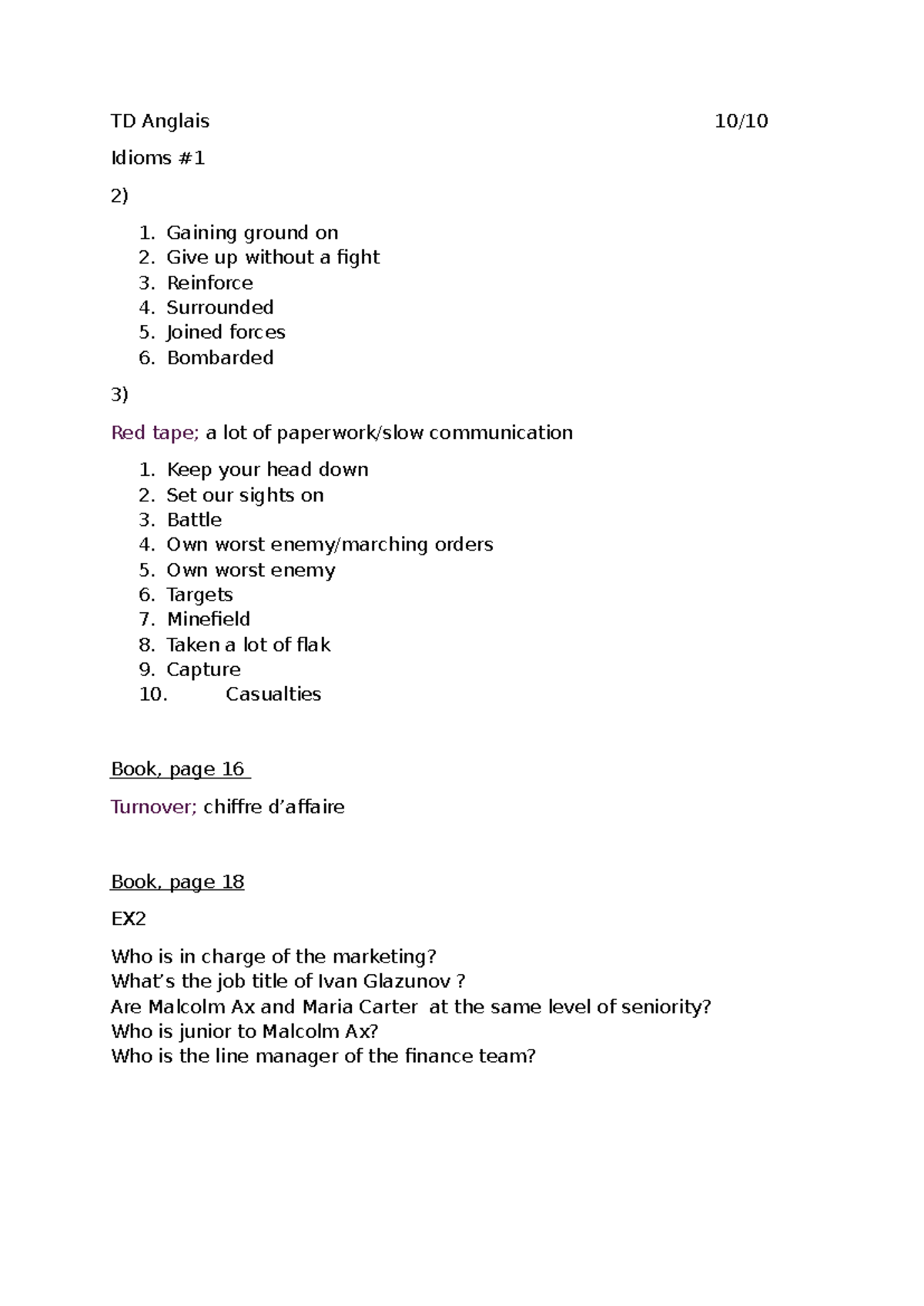 TD 1010 - Notes on English Idioms and Communication Techniques - Studocu