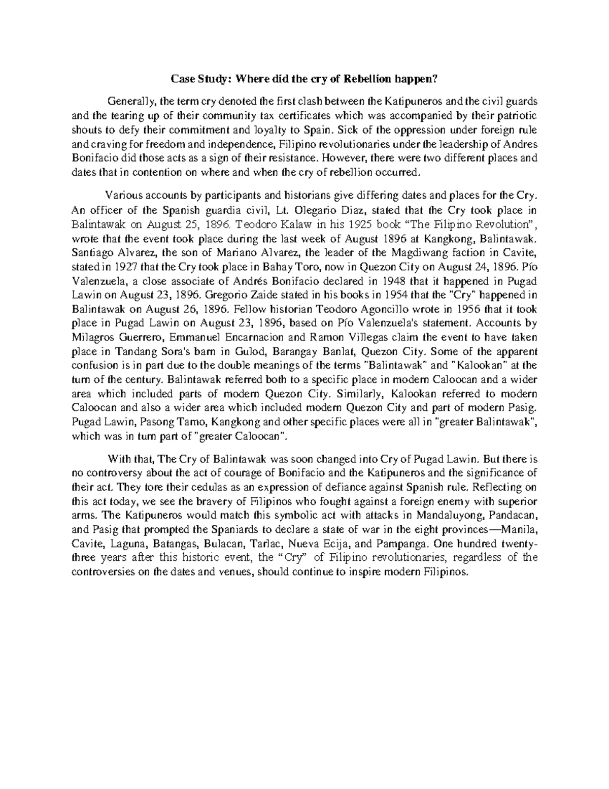 Summary-Cry of Rebellion - CRY OF REBELLION I. PRIMARY SOURCES ...