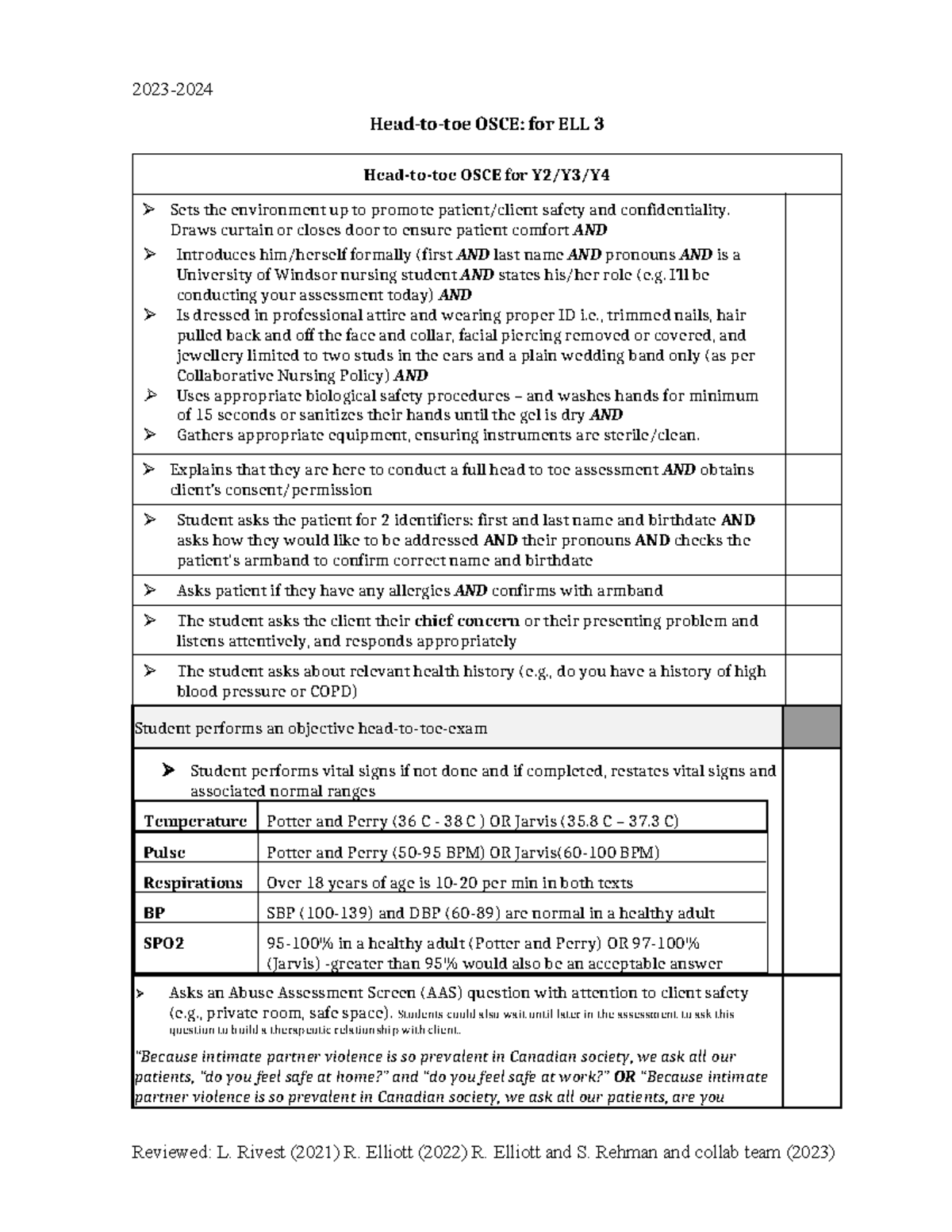 OSCE ELL 3: Comprehensive Head-to-Toe Assessment Guide 2023 - Studocu