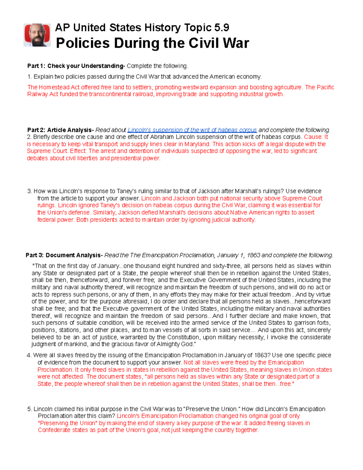 AP US History Topic 5: Government Policies & Lincoln’s Decisions During ...