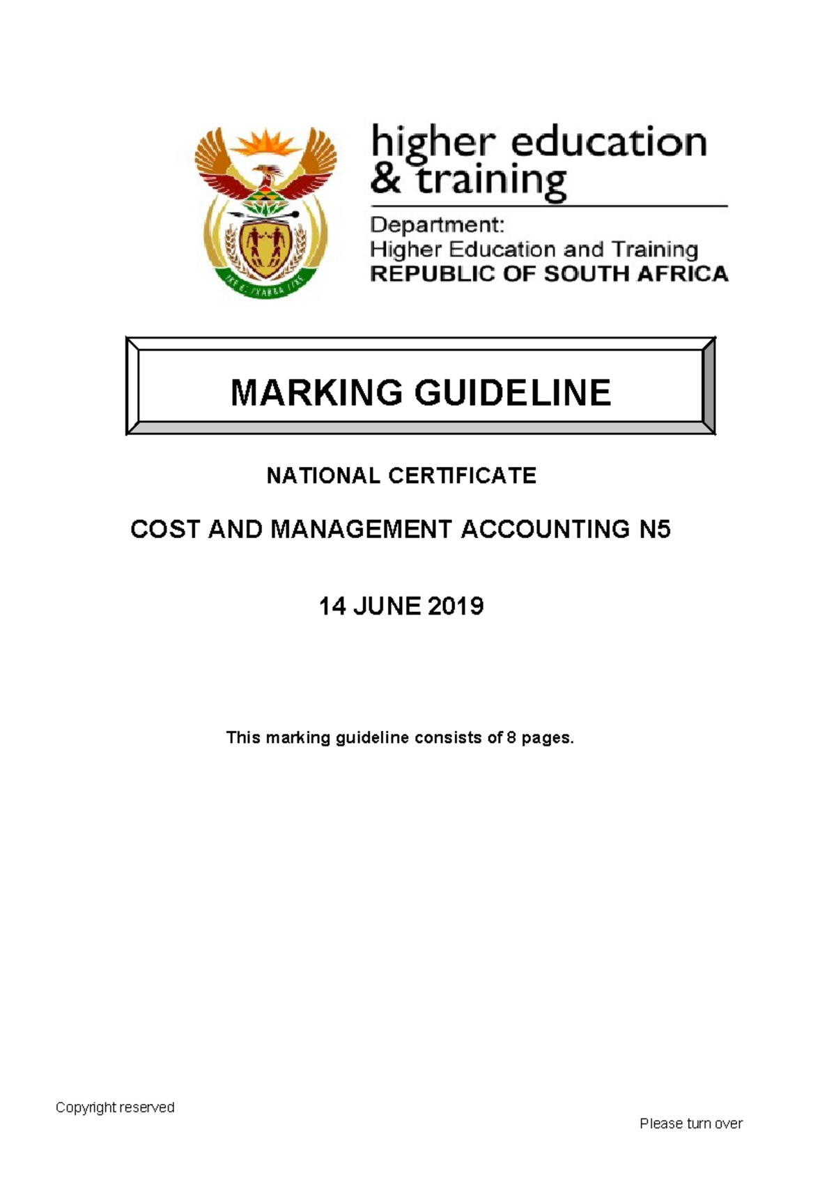 N270 - Cost and Management Accounting N5 Marking Guideline June 2019 ...