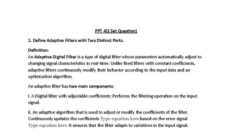 DSP Final Exam PPT 4: Understanding Adaptive Filters - Studocu