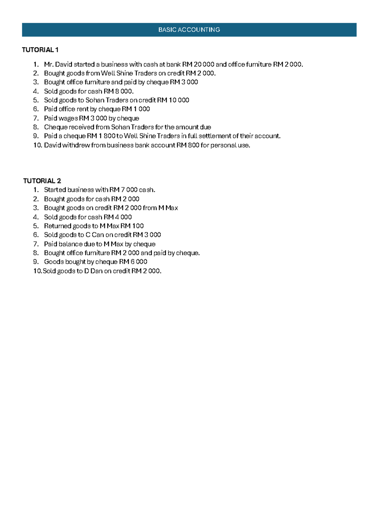 BASIC ACCOUNTING TUTORIAL: DOUBLE ENTRY PRACTICAL GUIDE - Studocu