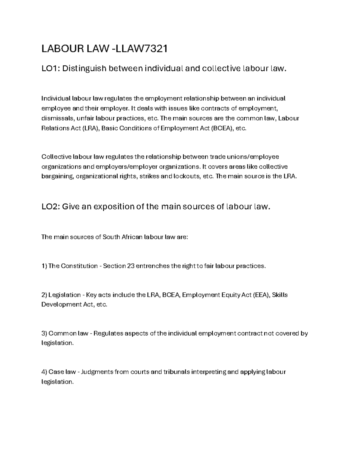 Labour Law Notes - LLAW - Key Concepts and Framework - Studocu