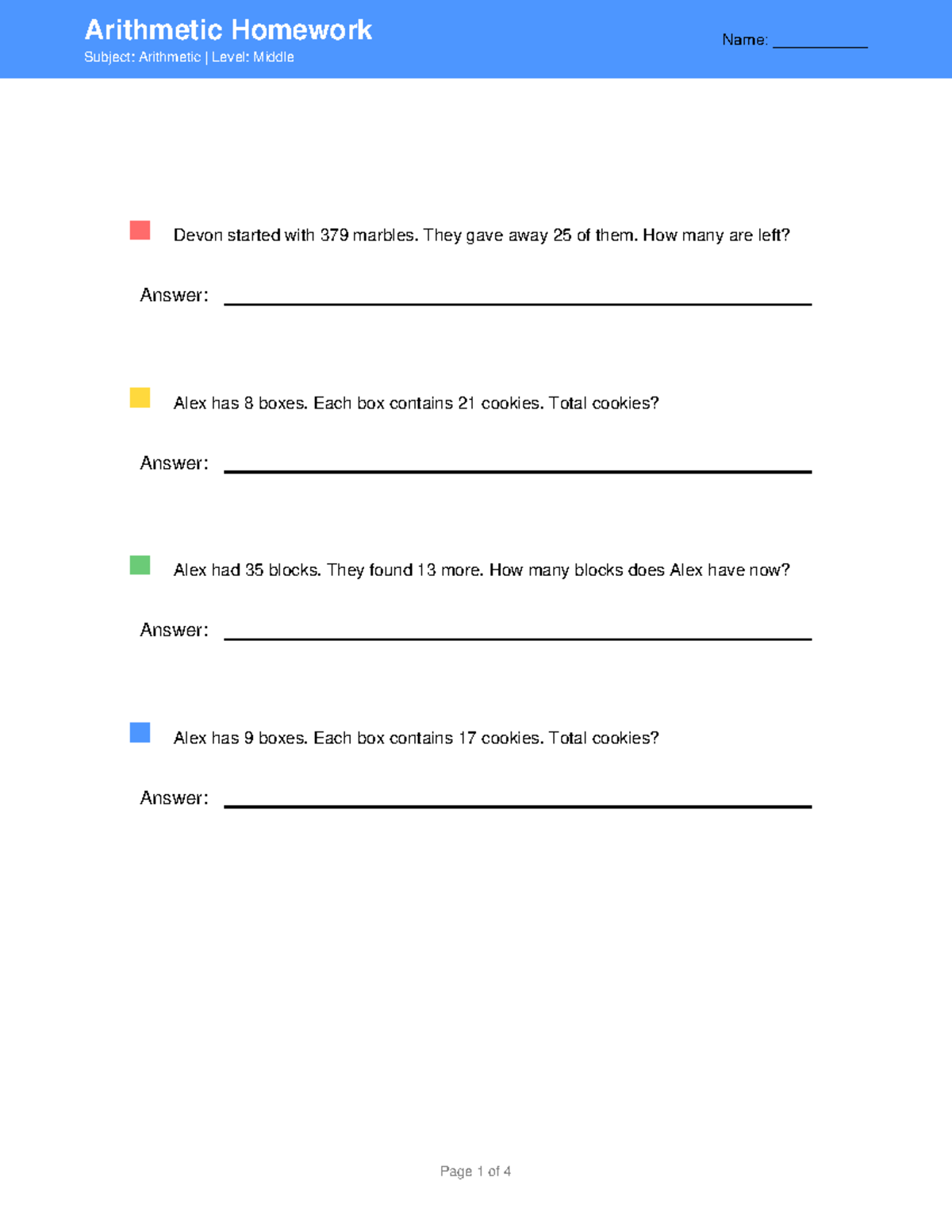 Arithmetic Homework 3: Middle Level Practice Problems - Studocu
