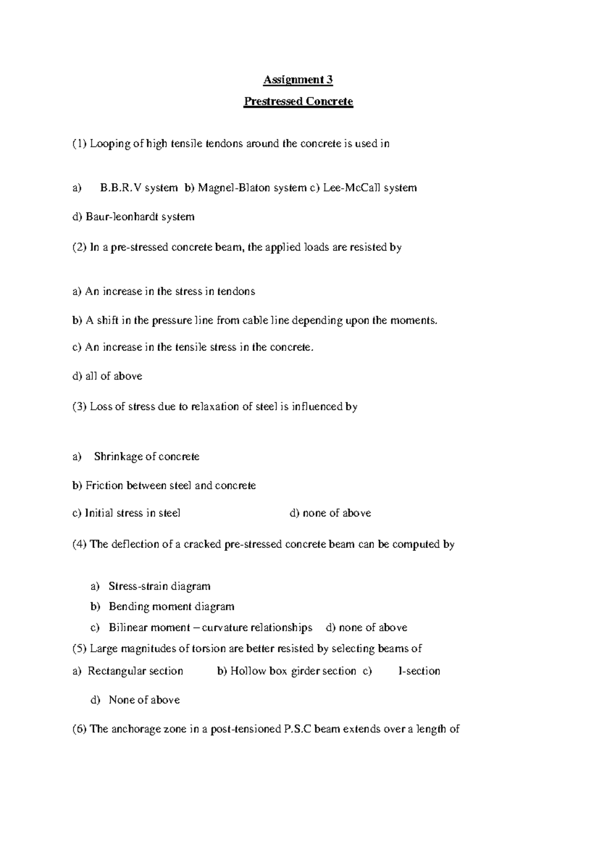 Assignment 3: Key Concepts in Prestressed Concrete Mechanics - Studocu