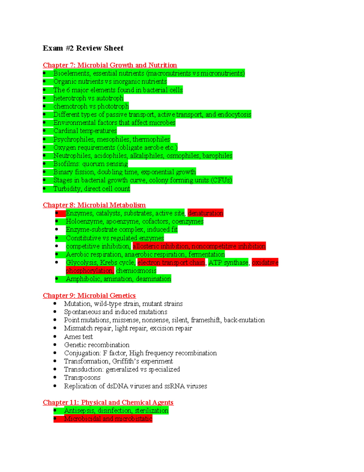 Micro Exam-2 Review Sheet: Microbial Growth, Metabolism & Genetics ...