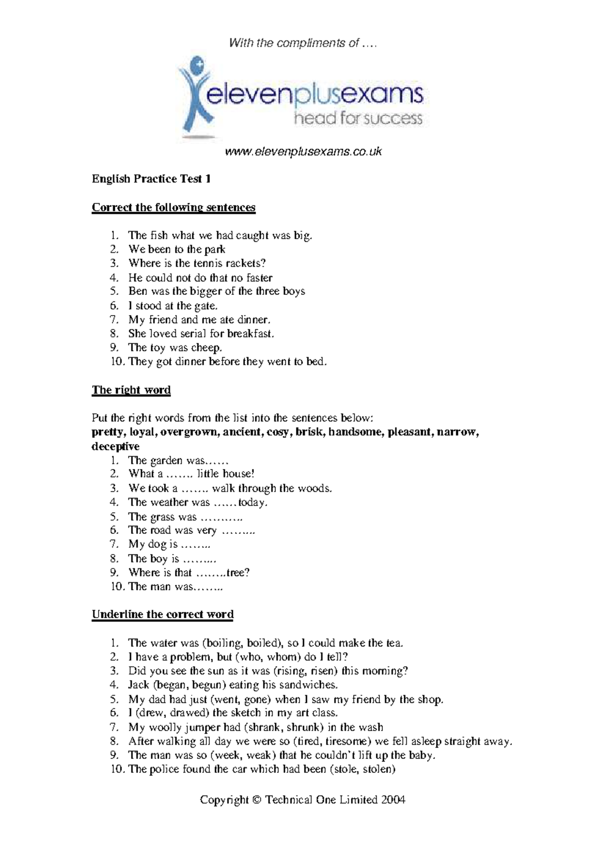11 English Practice Test 1: Sentence Correction & Vocabulary - Studocu