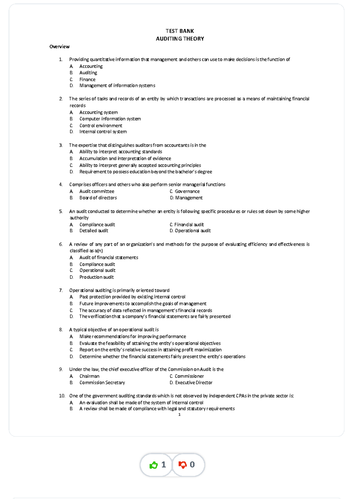 Auditing Theory Test Bank: Practice Questions and Answers - Studocu