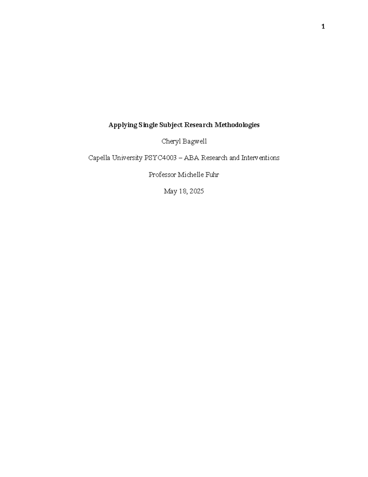 PSYC4003 Week 6 Assignment: Single Subject Research Methodologies - Studocu