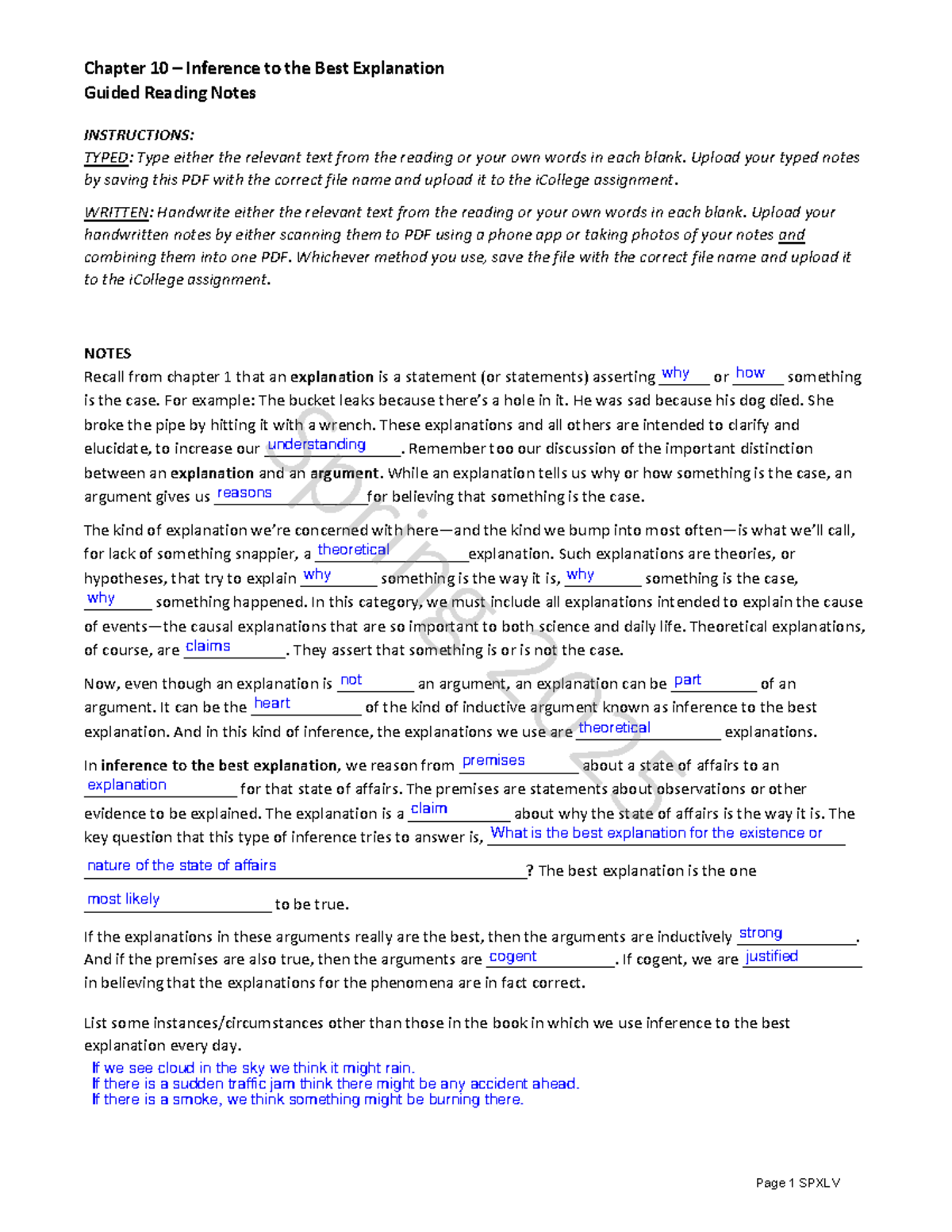 Chapter 10 Guided Notes: Inference to the Best Explanation (Spring 2025 ...