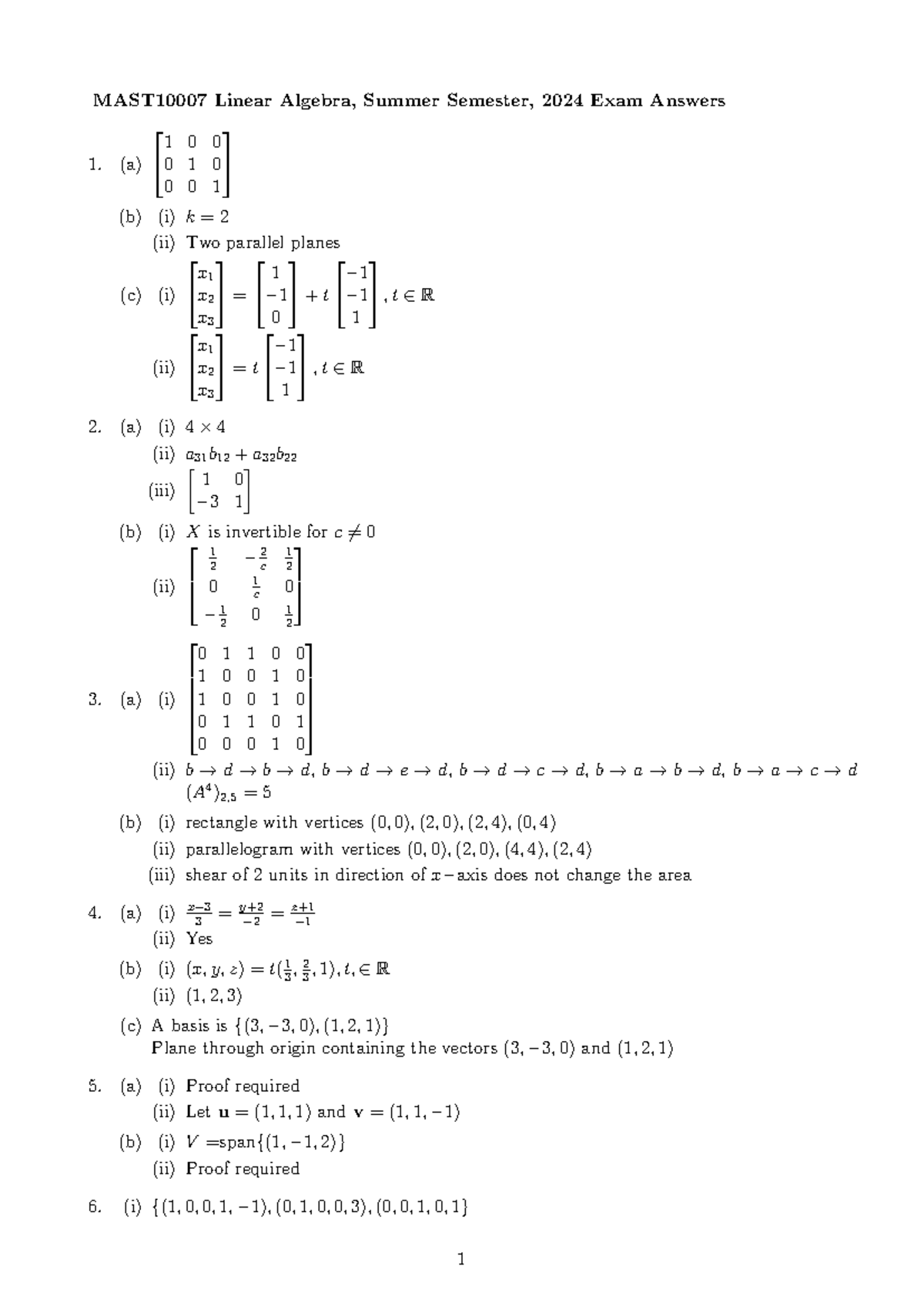MAST10007 Linear Algebra Summer 2024 Exam Answers - Studocu