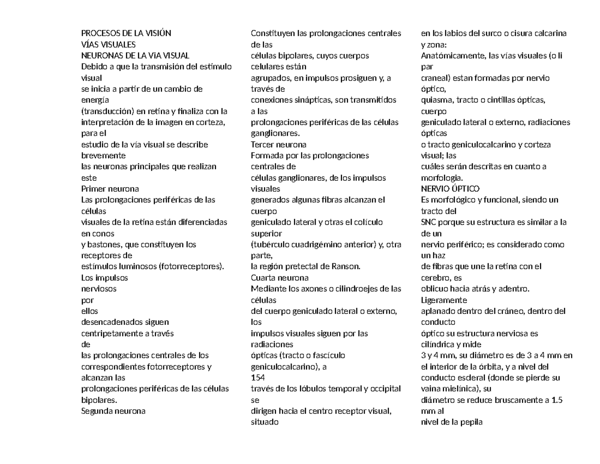 Procesos de la Visión: Morfología y Fisiología Ocular (MORF-OCU) - Studocu