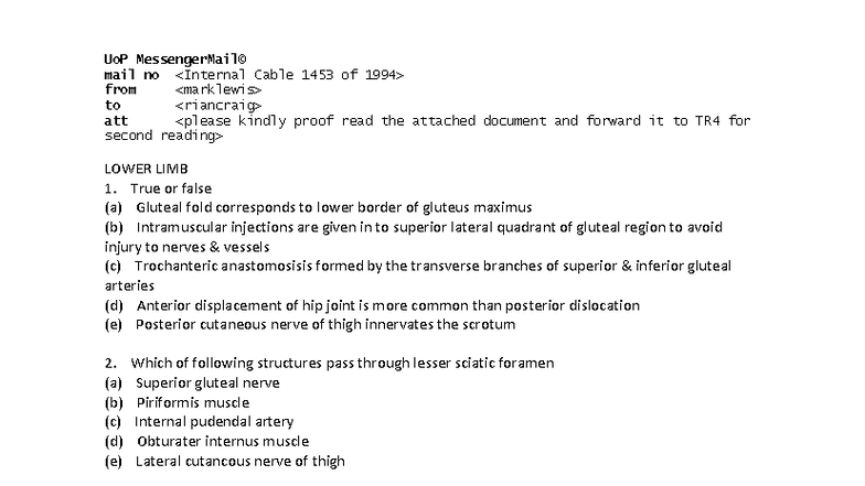 UoP Lower Limb Practice Material - Review Questions and Answers - Studocu