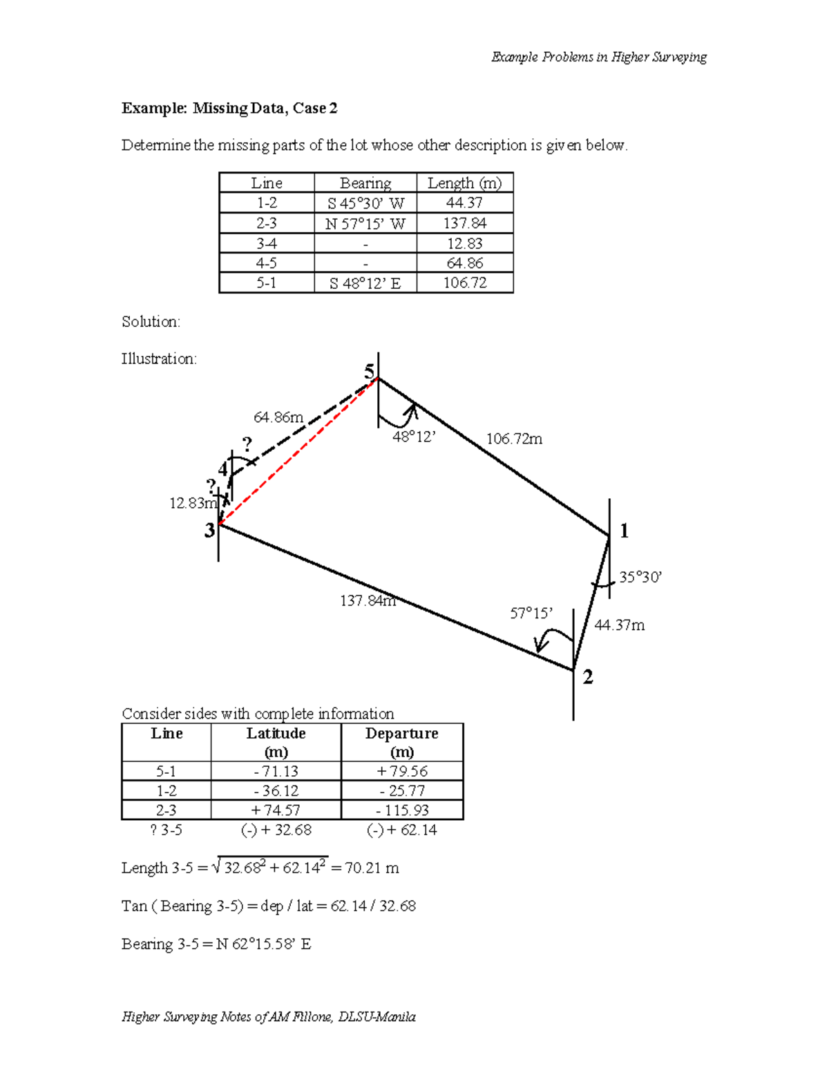 Higher Surveying Example Problems and Solutions - AM Fillone, DLSU ...