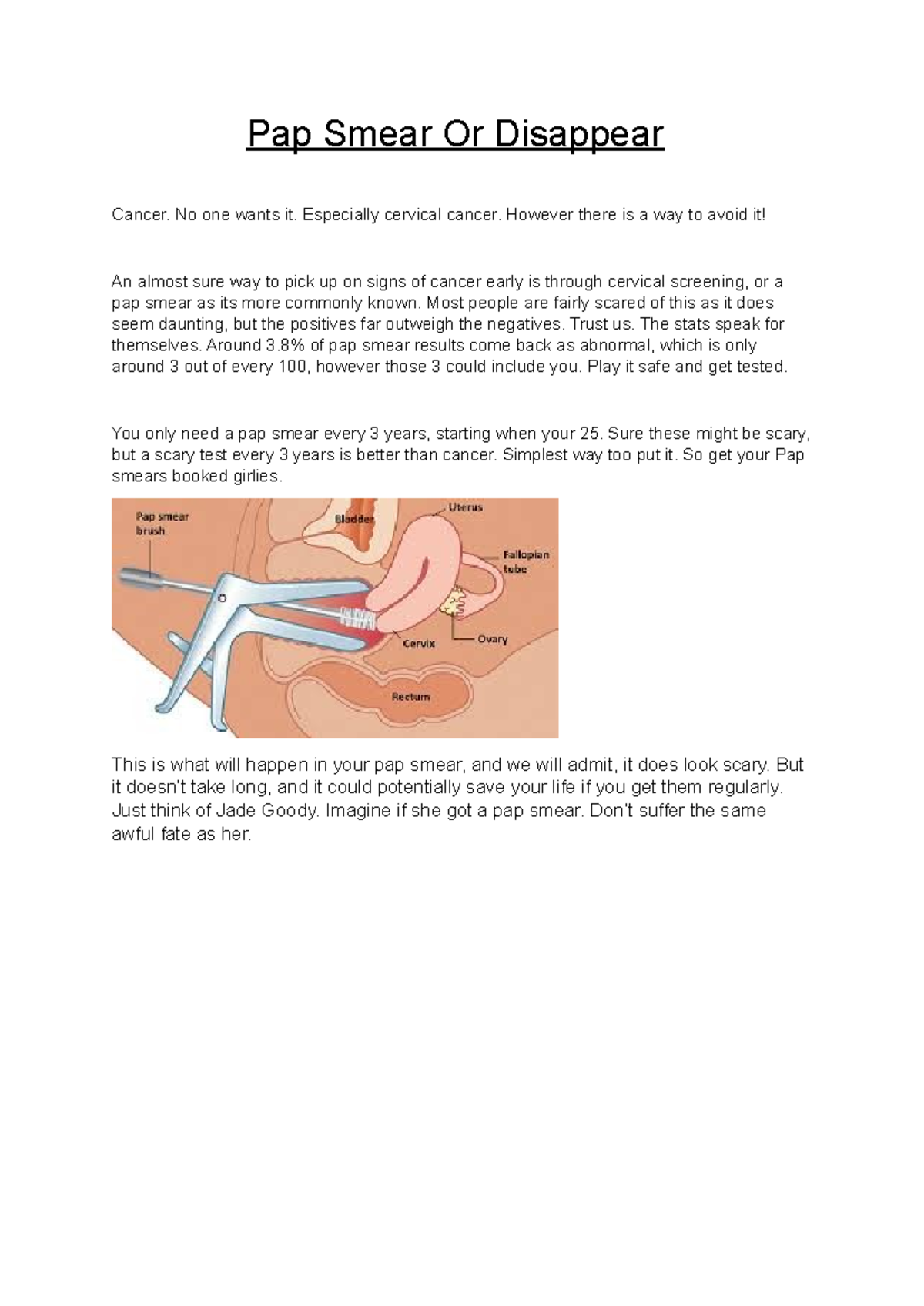 Cervical Screening Awareness: Importance of Pap Smears for Health - Studocu