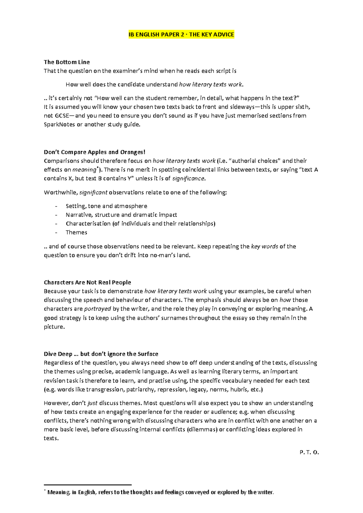 IB English Paper 2: Key Advice for Analyzing Literary Texts - Studocu