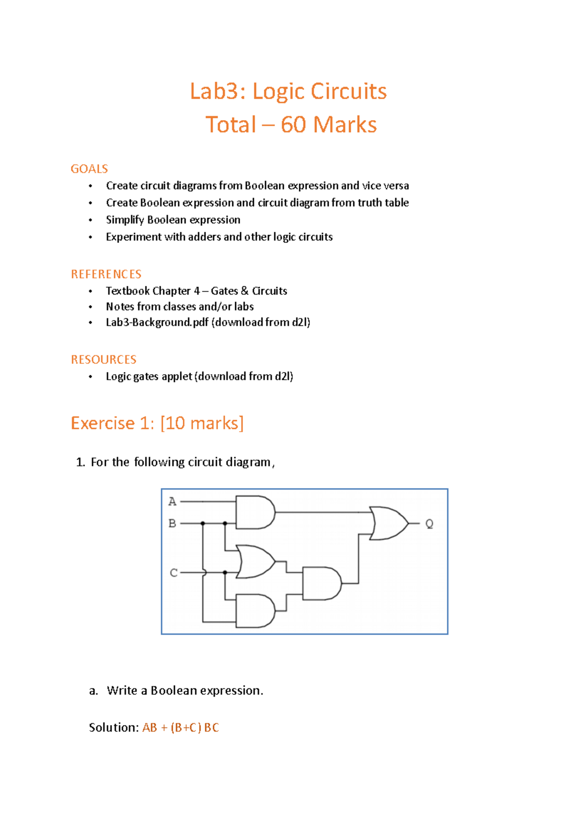 Lab3 - Logic Circuits Analysis and Exercises - Studocu